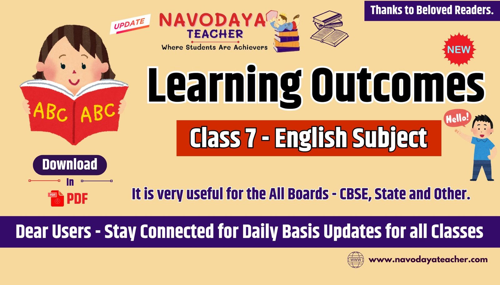Learning Outcomes for Class 7 English Subject in PDF - Navodaya Teacher