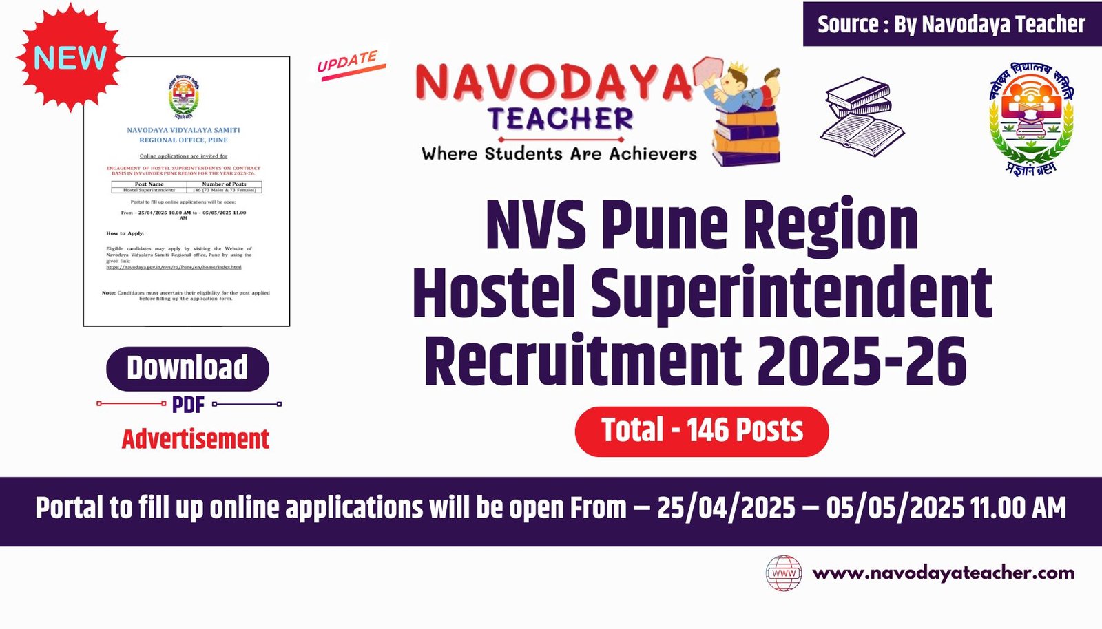 Apply Online for Navodaya Hostel Superintendents in JNVs under Pune ...