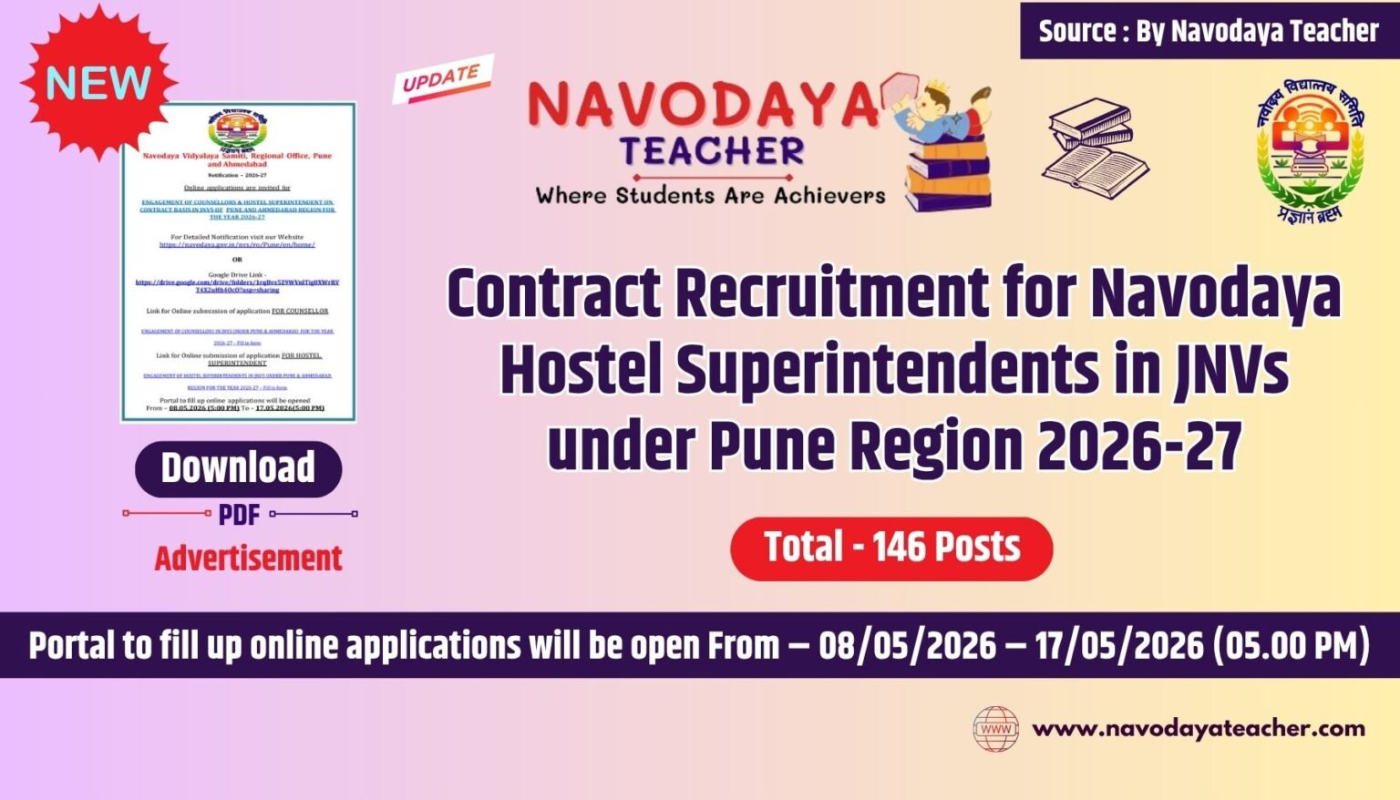 Contract Recruitment for Navodaya Hostel Superintendents in JNVs under ...