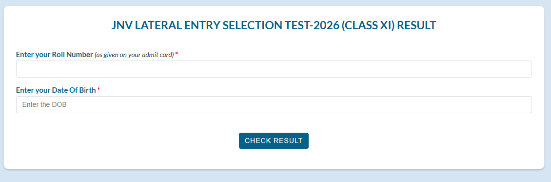 Navodaya Class 11 LEST - Result Official Declared 2026